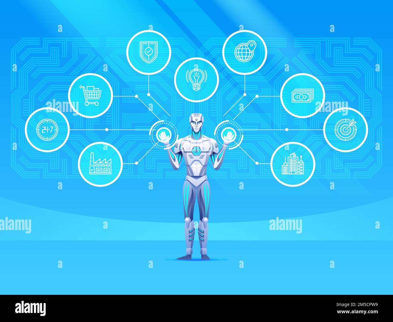 Android robot with industrial network. Robot is working with ...