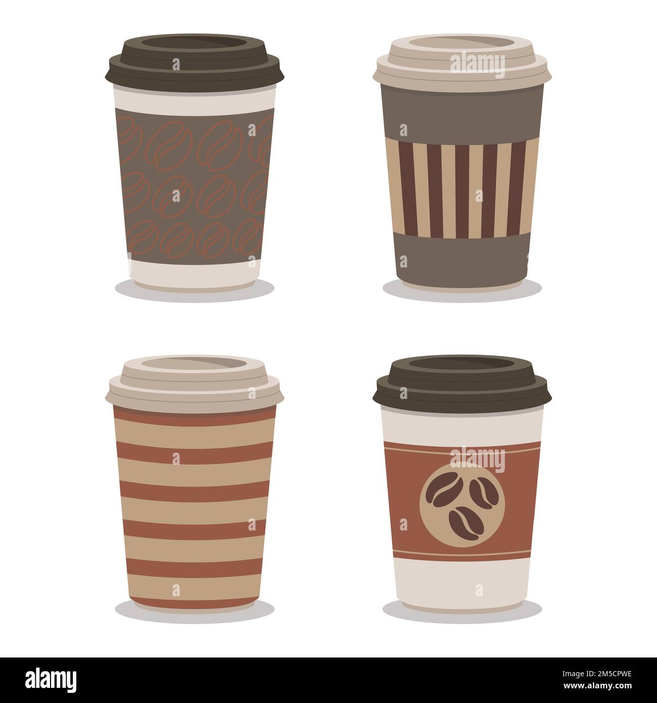 Collection of small brown coffee cups takeaway from flat paper coffee ...