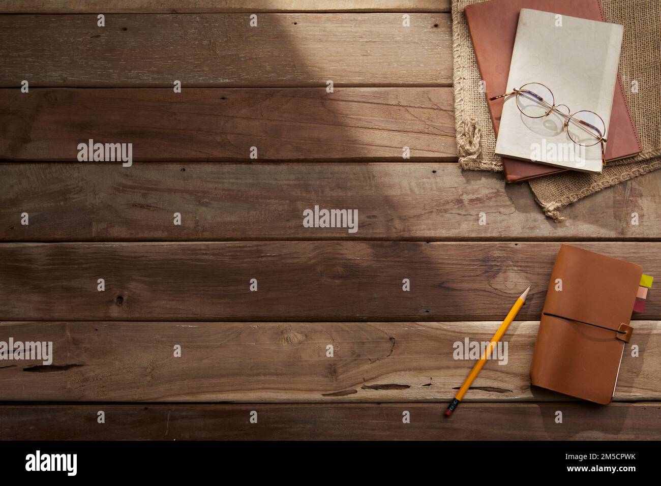 Assorted office supplies on the desk Stock Photo - Alamy