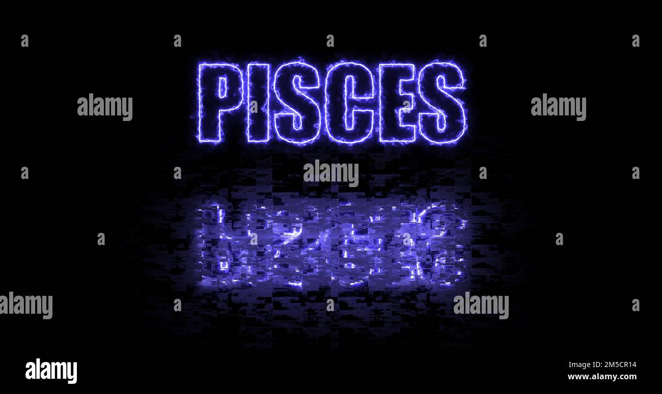 Pisces. The name of the zodiac sign on a black background. Colored text ...