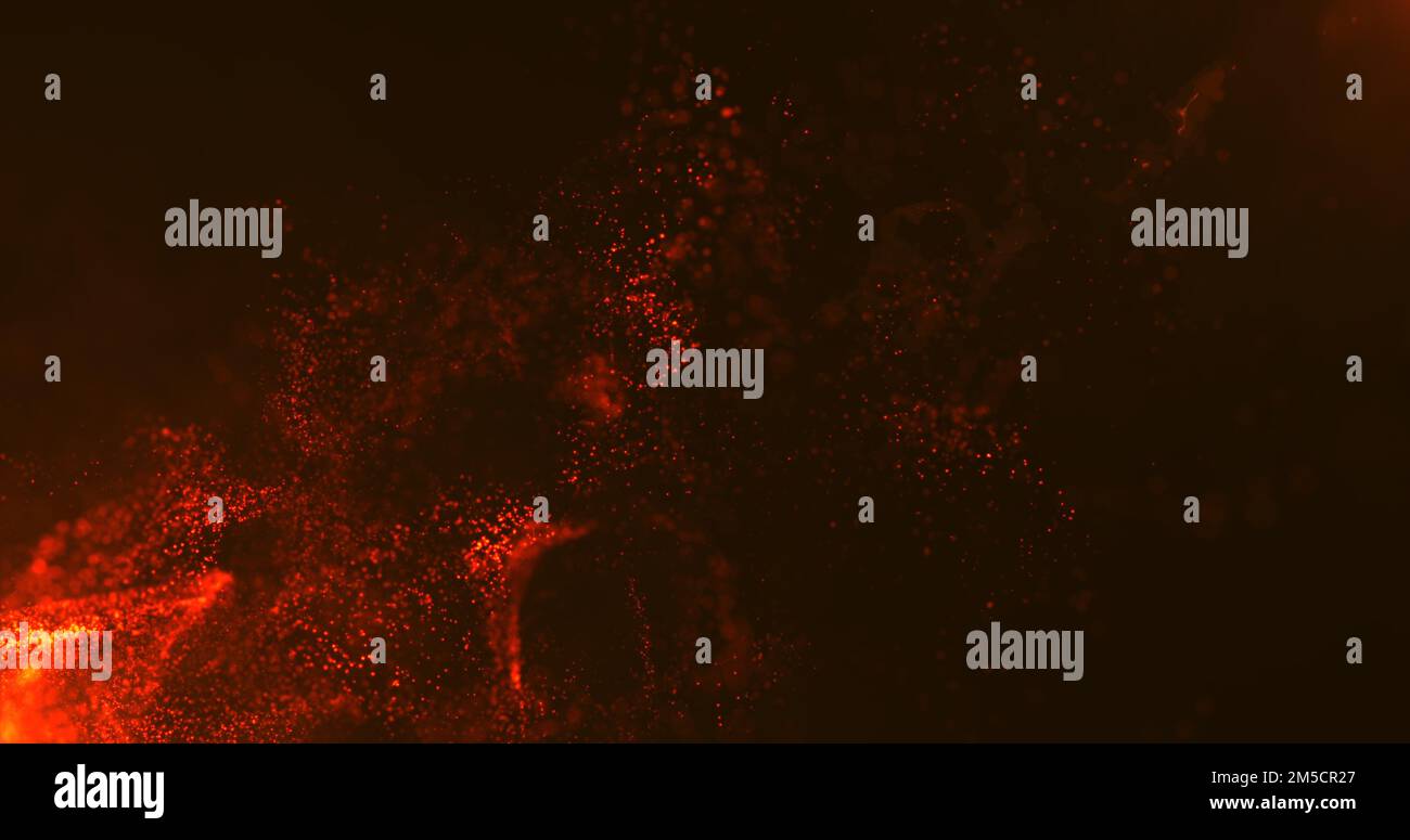 A vortex of orange particles slowly unfolding against a dark red ...