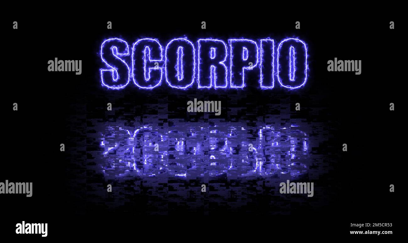 Scorpio. The name of the zodiac sign on a black background. Colored ...