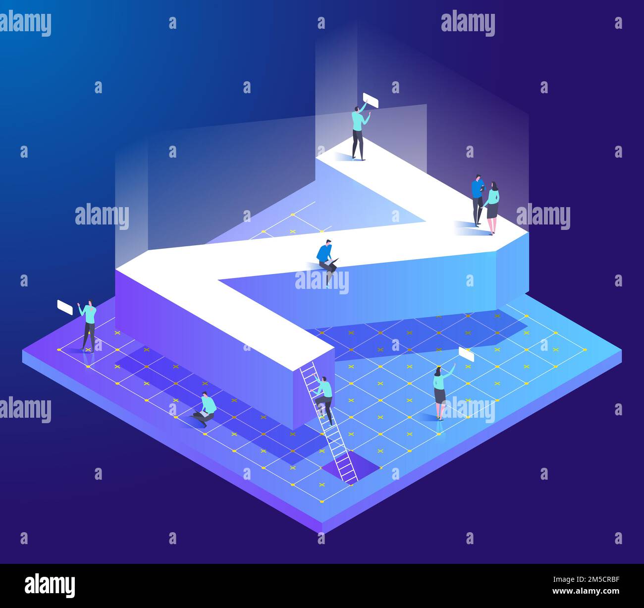 Isometric creative font. Letter Z with small people. Design for ...