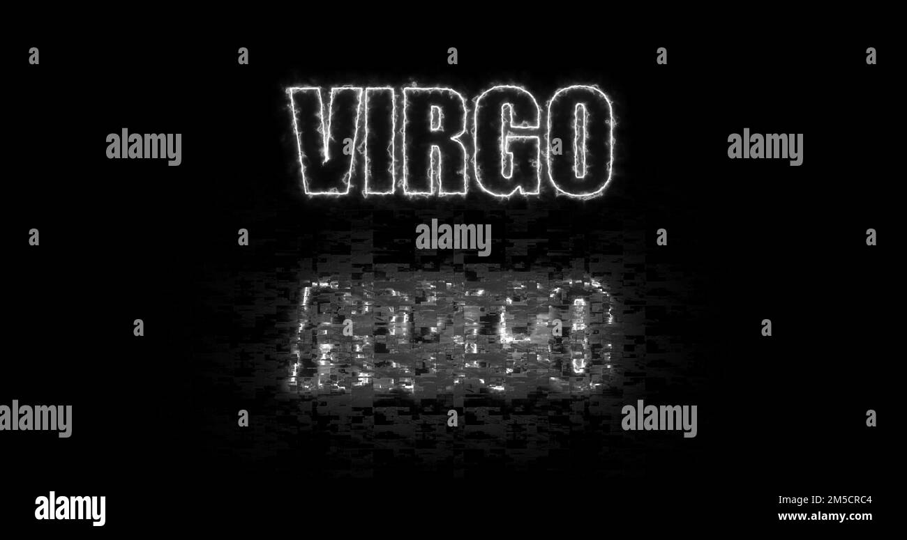 Virgo. The name of the zodiac sign on a black background. Colored text ...