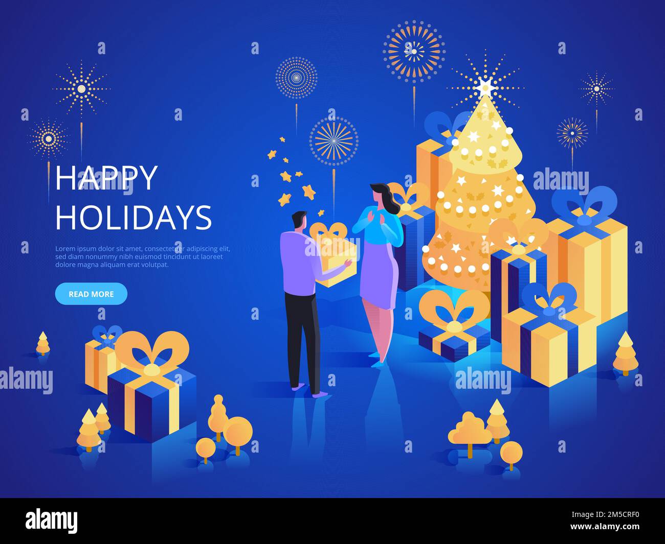 Happy xmas holidays landing page vector template. Gift giving website ...