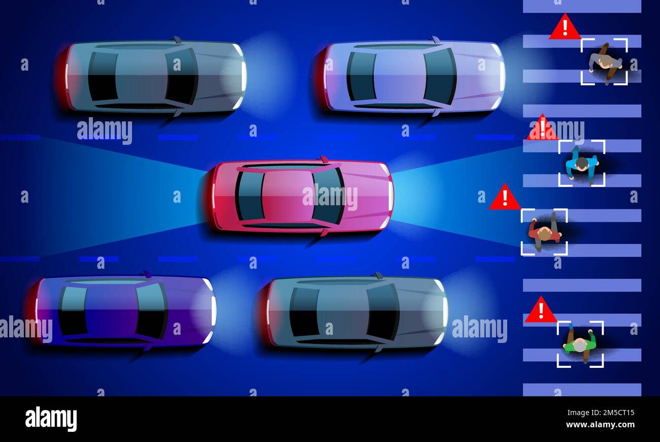 Autonomous smart car scans the road operates the machine automatically ...