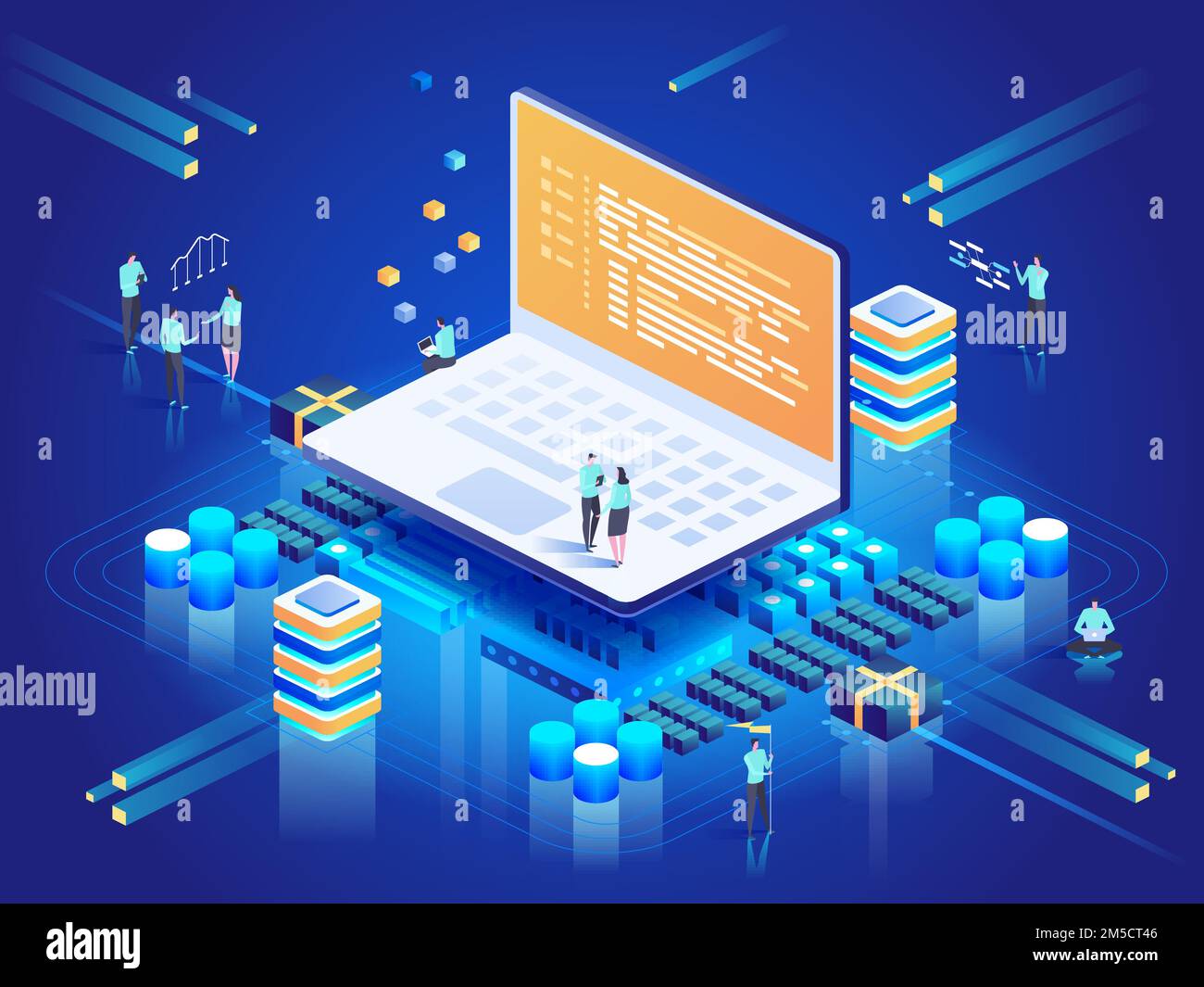 Software, web development, programming concept. People interacting with laptop, charts and ...