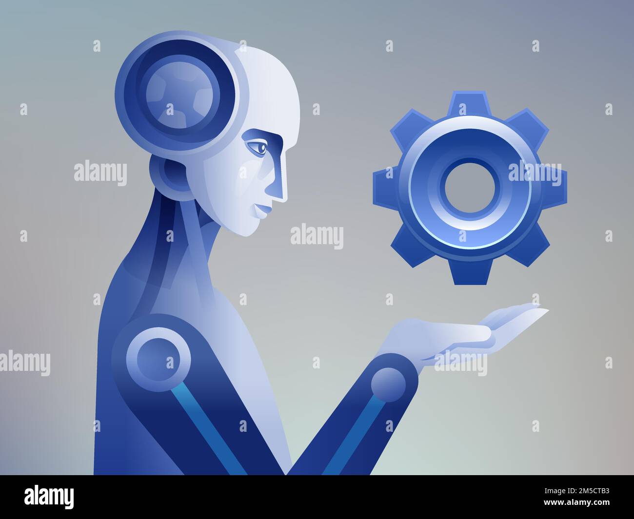 Modern Robot Hold Cog Wheel Artificial Intelligence Technology Flat ... Modern Robot Hold Cog Wheel Artificial Intelligence Technology Flat ...