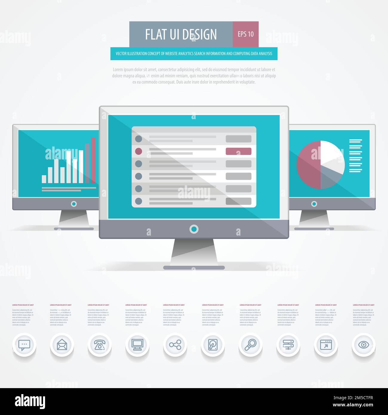 Flat UI Design. Vector illustration concept of website analytics search ...
