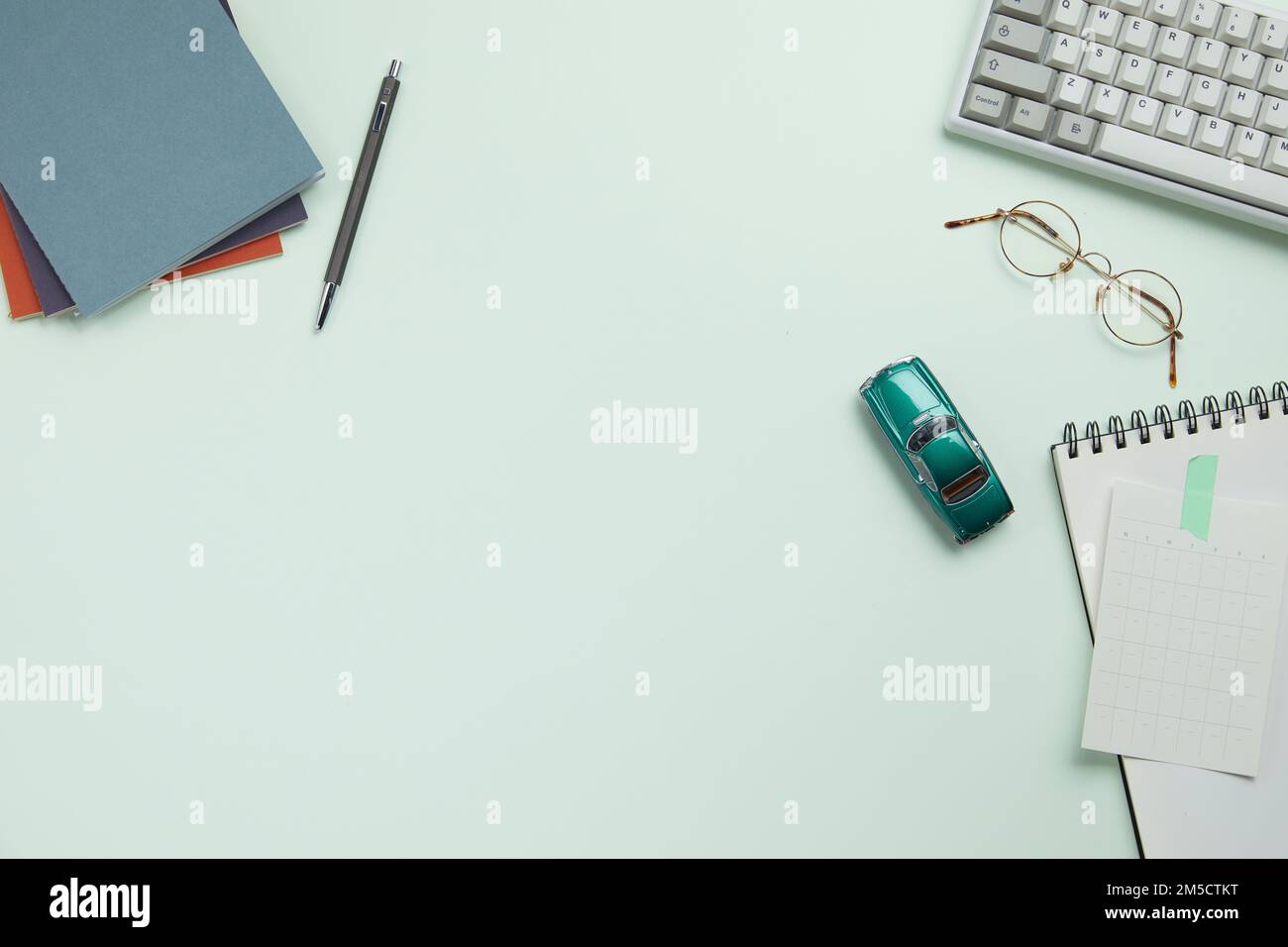 Assorted office supplies on the desk Stock Photo - Alamy