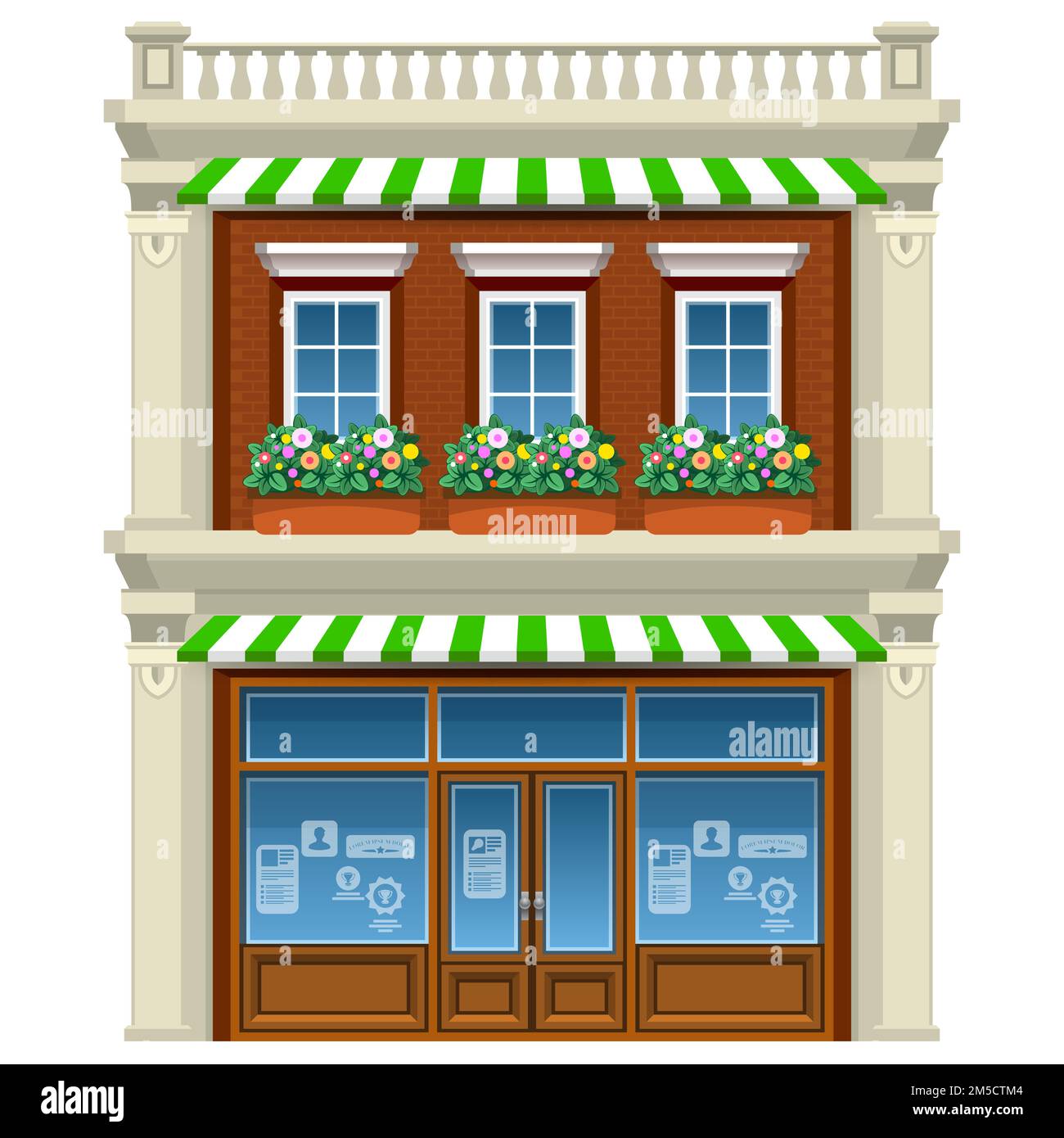 2 floor house with flowers under windows. Cartoon vector style eps 10 ...