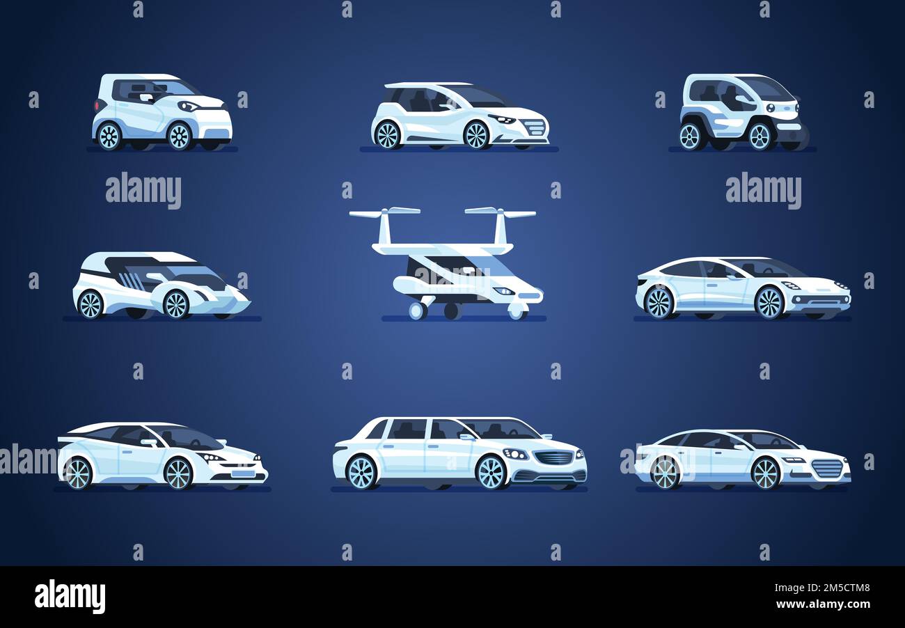 Set of self-driving cars. Driverless vehicle. Vector illustration Stock ...