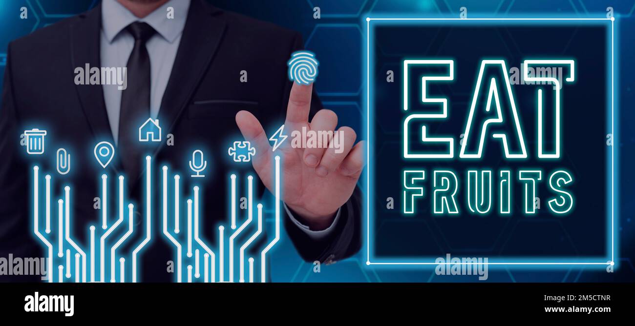 Sign displaying Eat Fruits. Business idea consume any product of plant ...