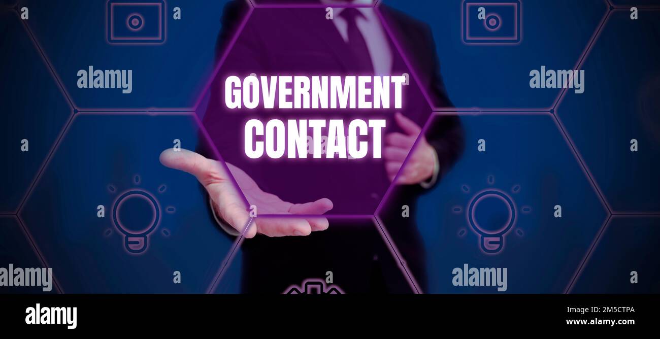 Hand writing sign Government Contact. Business overview debt security ...