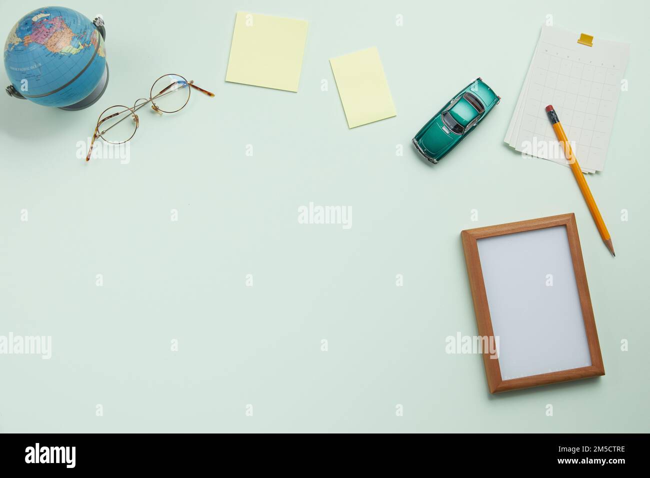 Assorted office supplies on the desk Stock Photo - Alamy