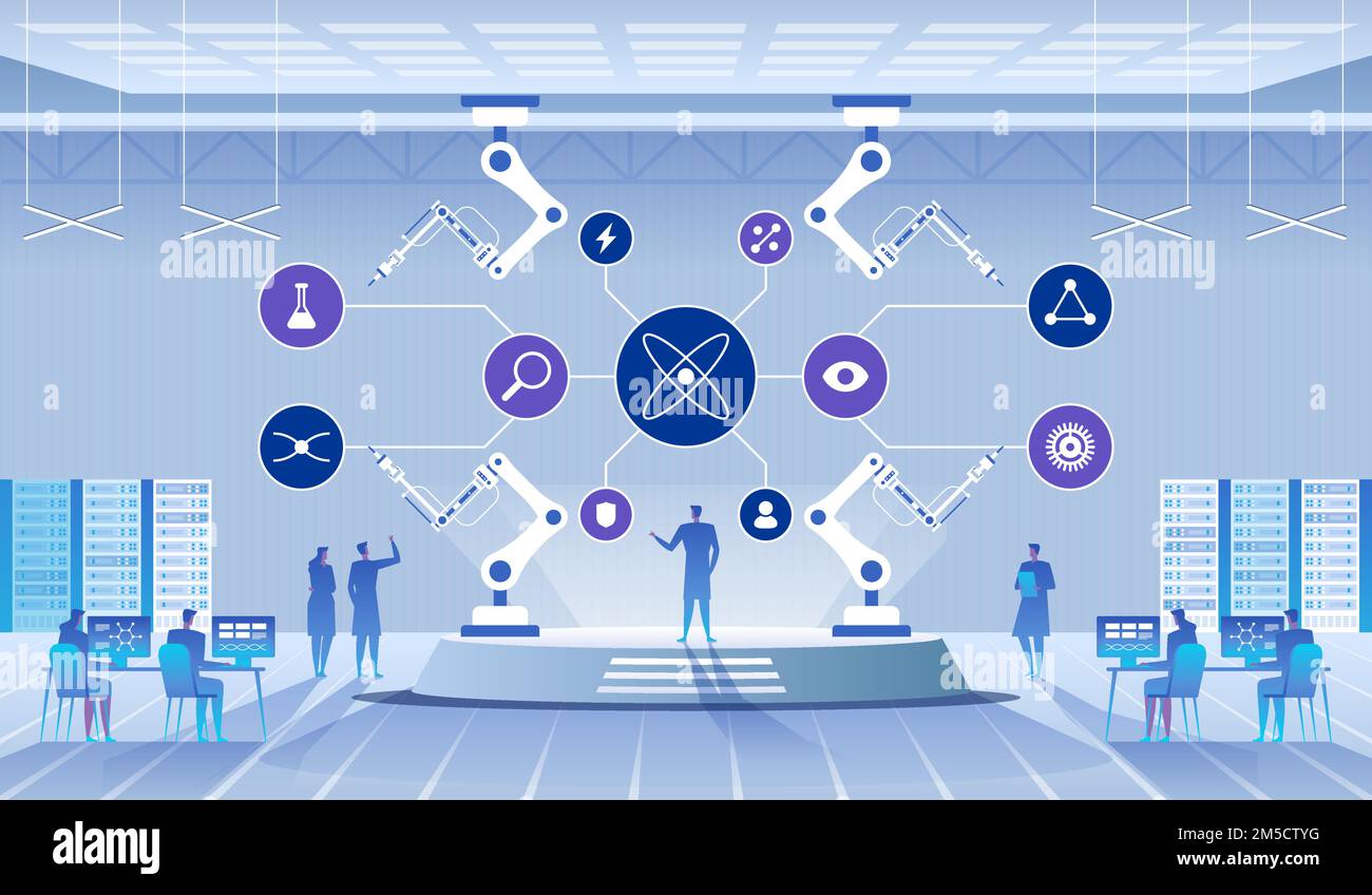 Science lab. Scientists man and woman conducting research in a lab. DNA ...