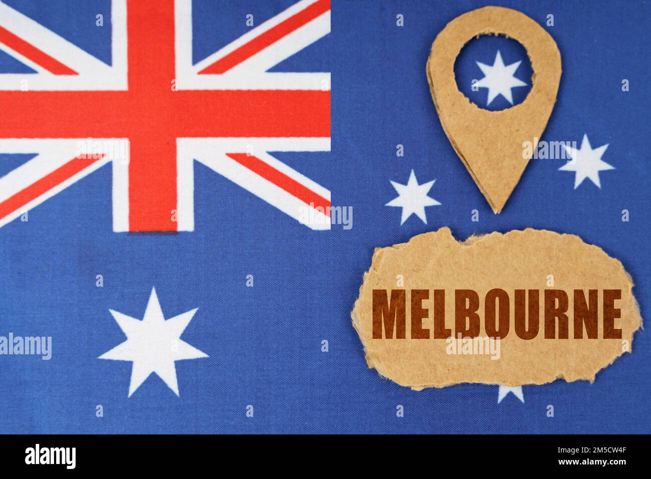 Tourism and industry concept. The flag of Australia has a geolocation ...