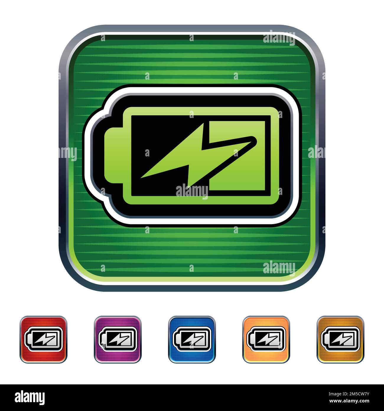 Battery icon on square internet button five color options included ...