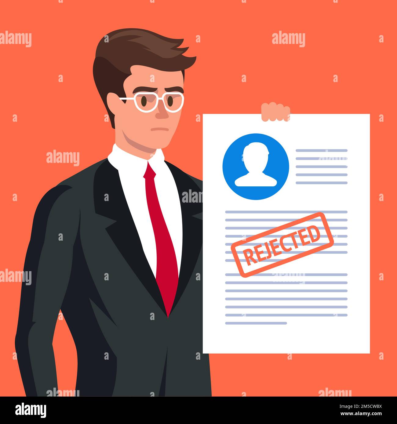 Claim form. Sad man and rejected application form flat illustration ...