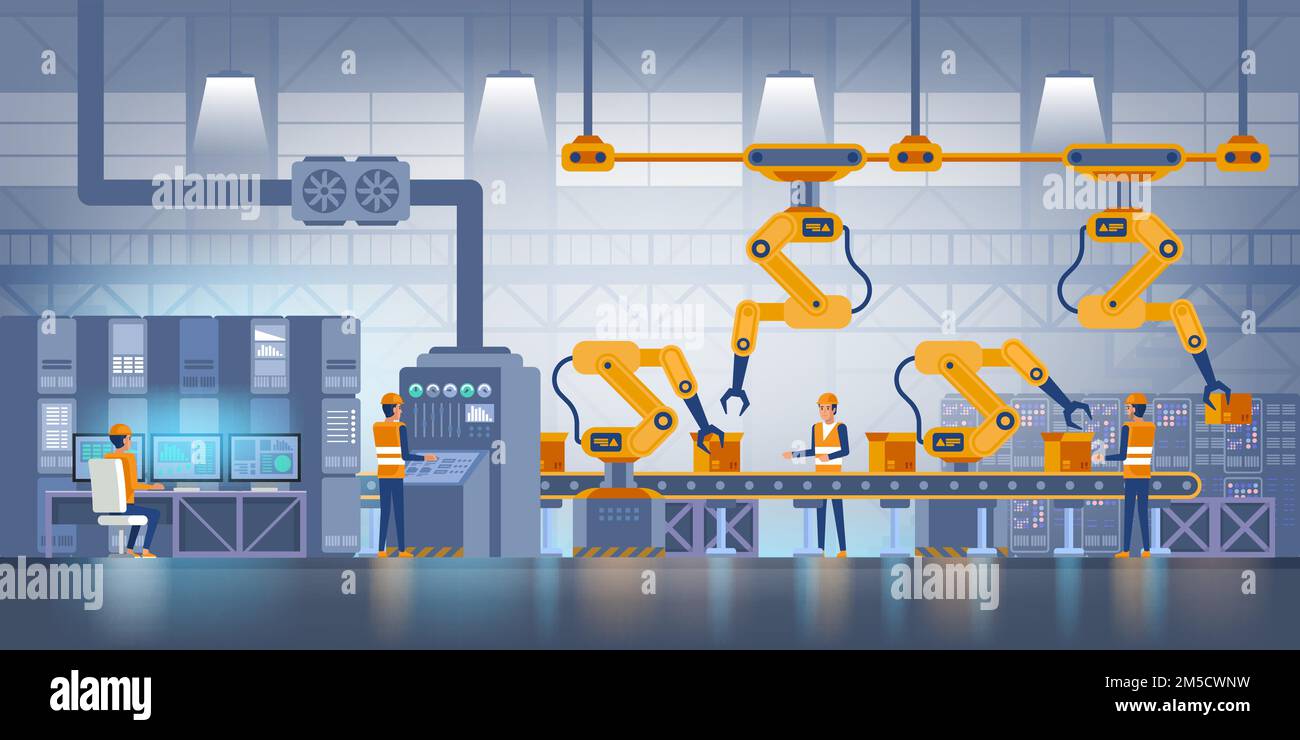 Smart factory. Industry 4.0 and technology concept. Production conveyor ... Smart factory. Industry 4.0 and technology concept. Production conveyor ...