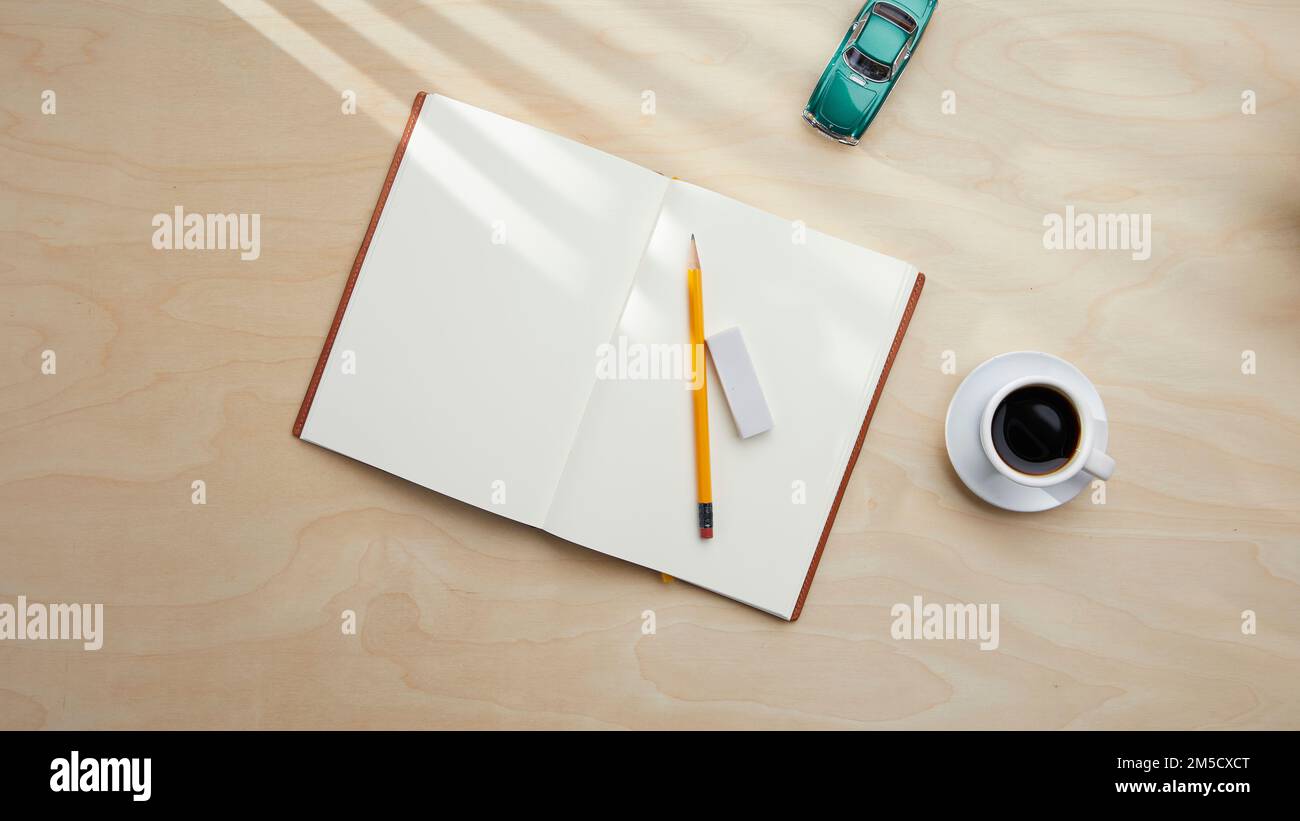Assorted office supplies on the desk Stock Photo - Alamy