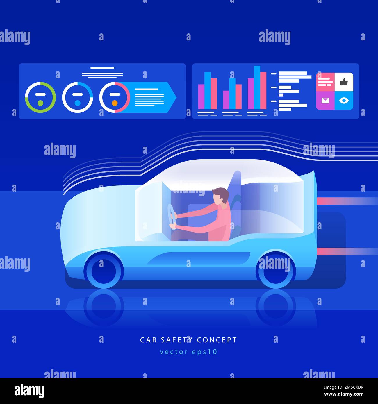 Car of the future concept. Connection with the city and infrastructure ...