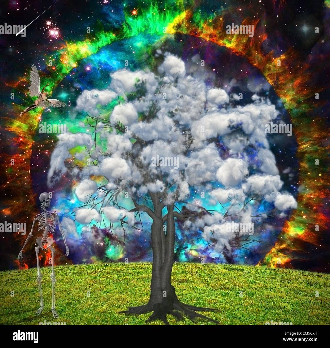 Tree with clouds on branches. 3D rendering Stock Photo - Alamy