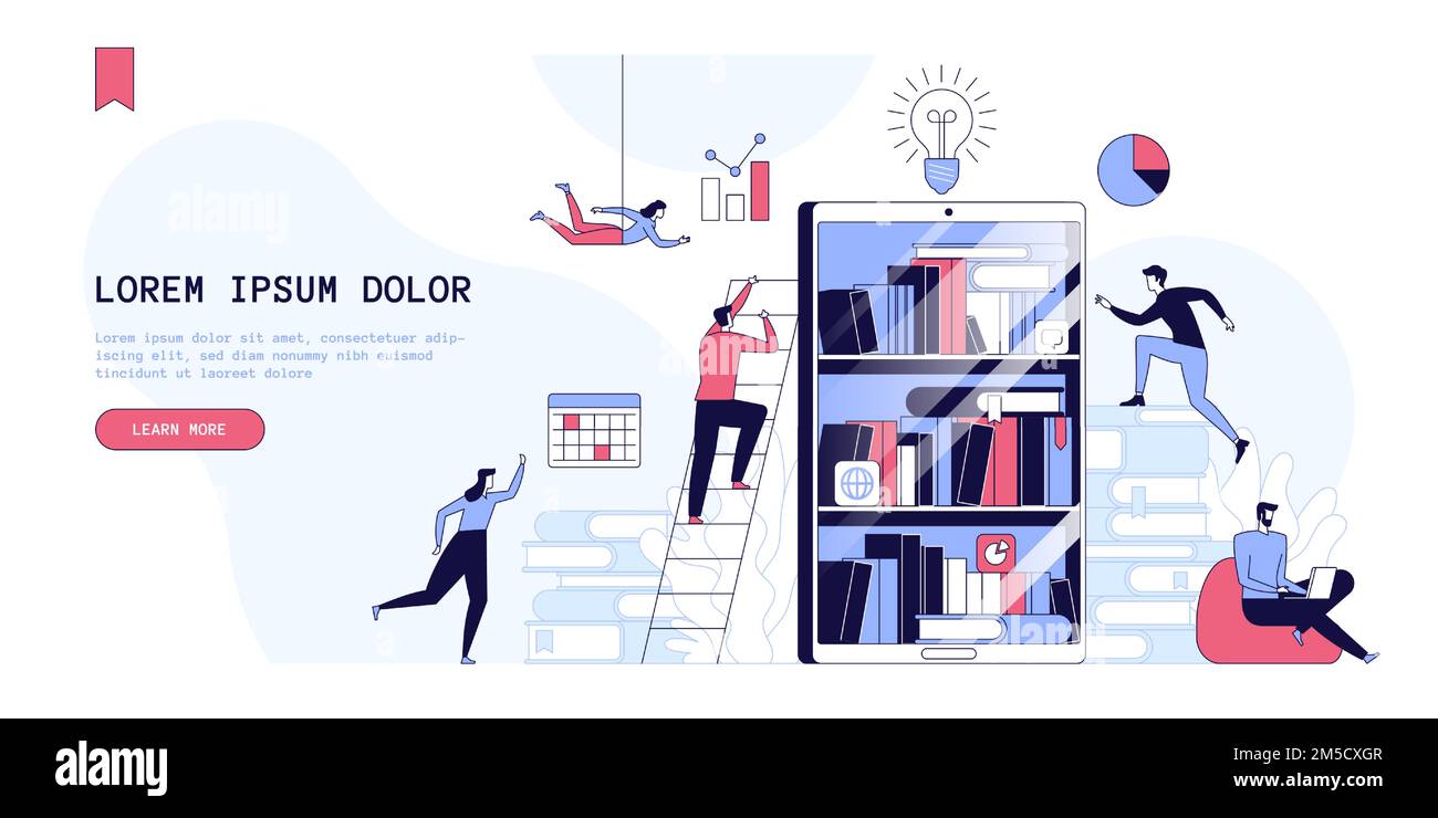 Internet library landing page vector template. E library website ...