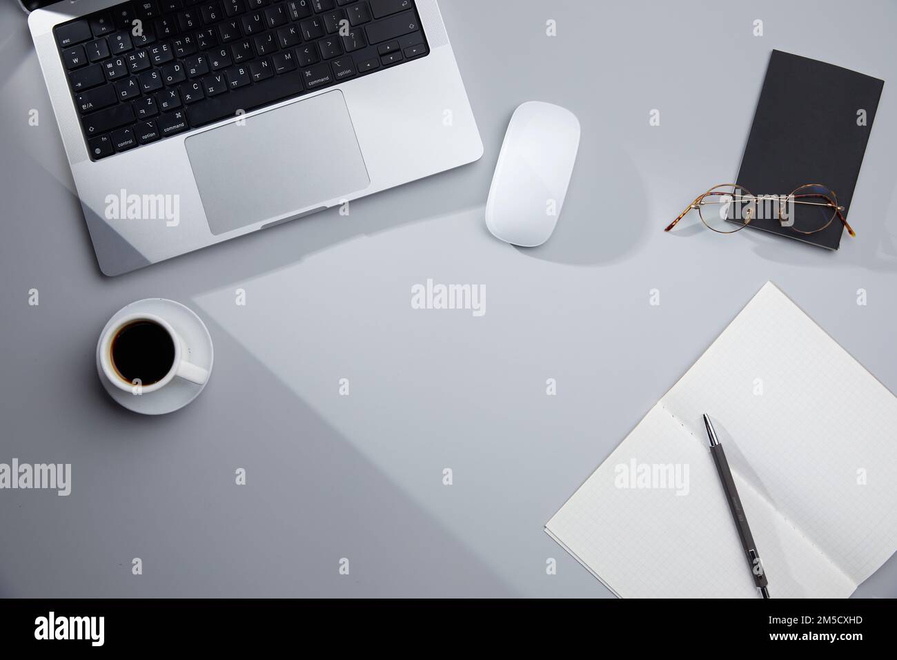 Assorted office supplies on the desk Stock Photo - Alamy