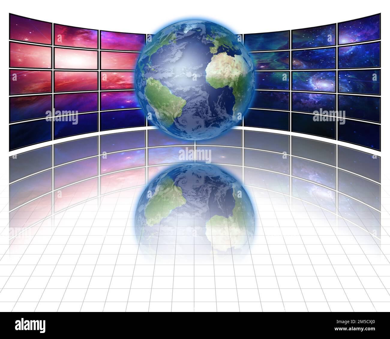 3d video wall of flat tv screens with world map Cut Out Stock Images ...