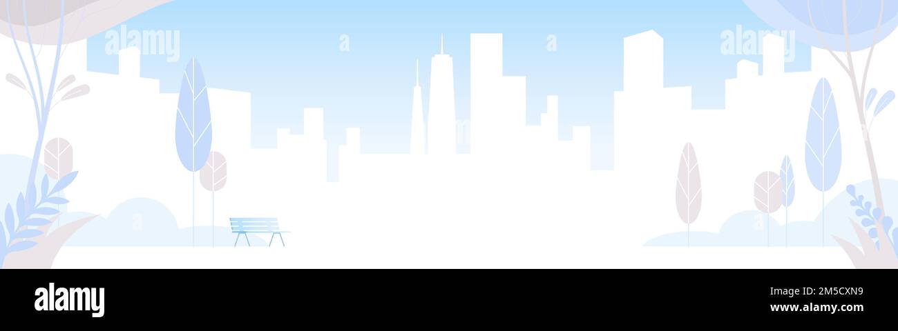 Сity landscape with buildings, park, bench and trees. Abstract ...