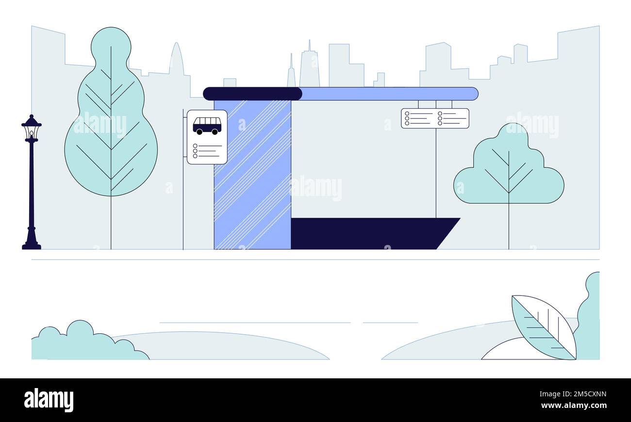 Bus stop flat banner vector template. Empty urban road cartoon ...