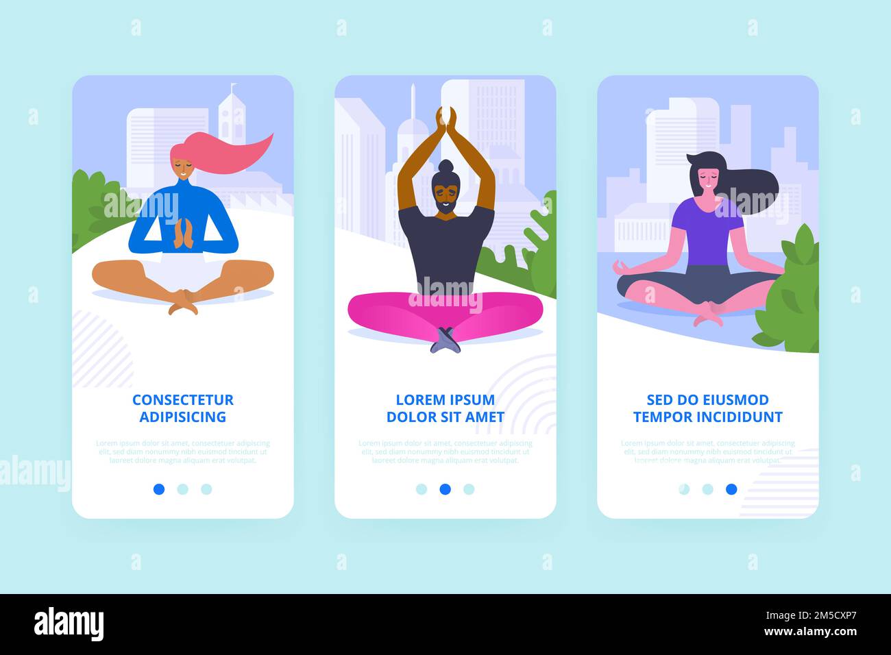 Yoga exercise onboarding screens cartoon concept. Meditation mobile ...