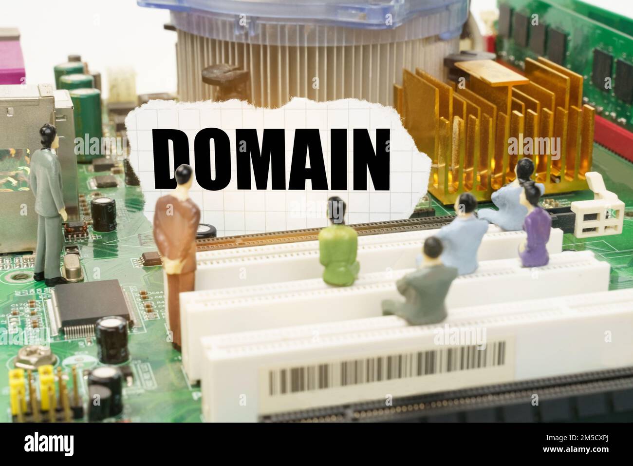 Technology and computer concept. On the motherboard there are figures ...