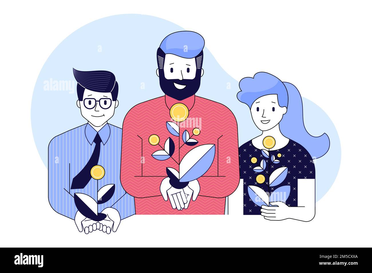 Business people, startup team working together for improving finances ...