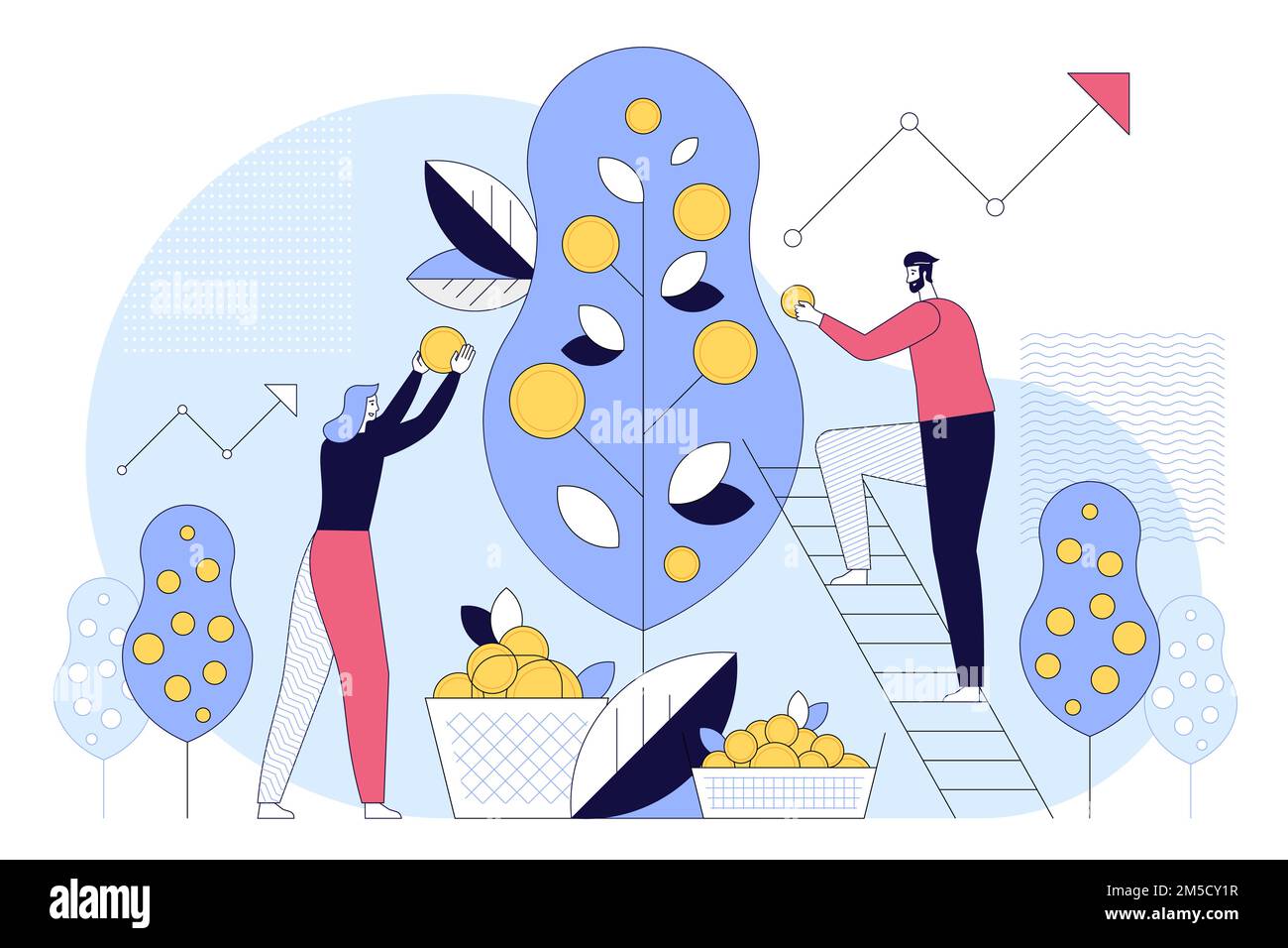 People grow money plant. Increase revenue design of web banner concept ...