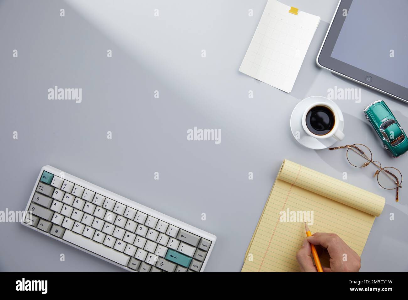 Assorted office supplies on the desk Stock Photo - Alamy