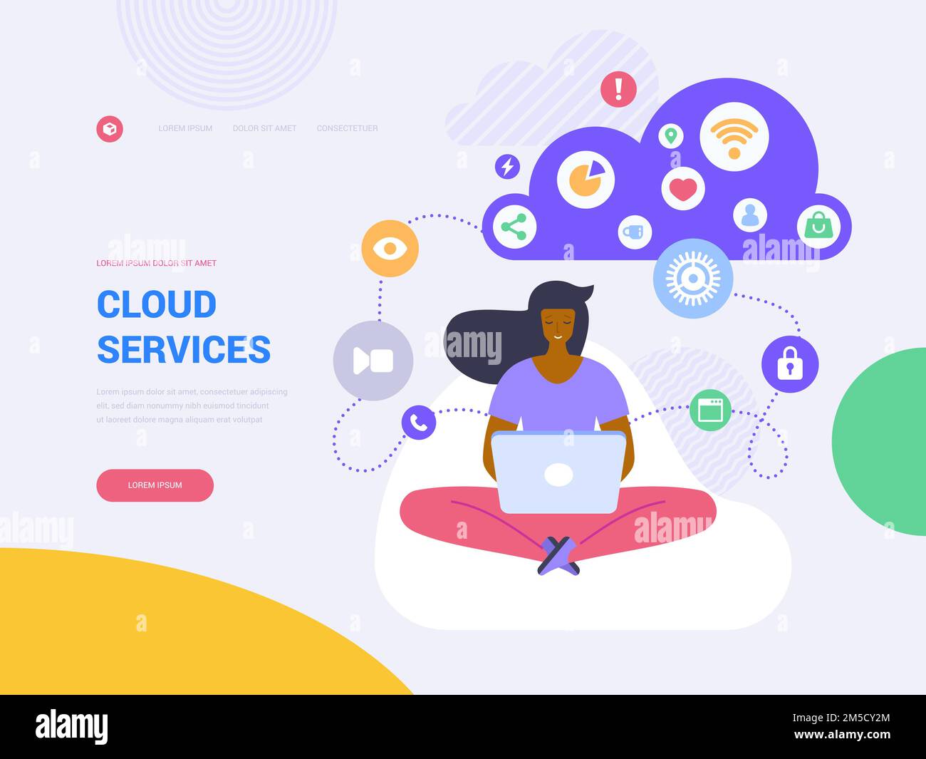 Cloud services landing page vector template. Wireless technology ...