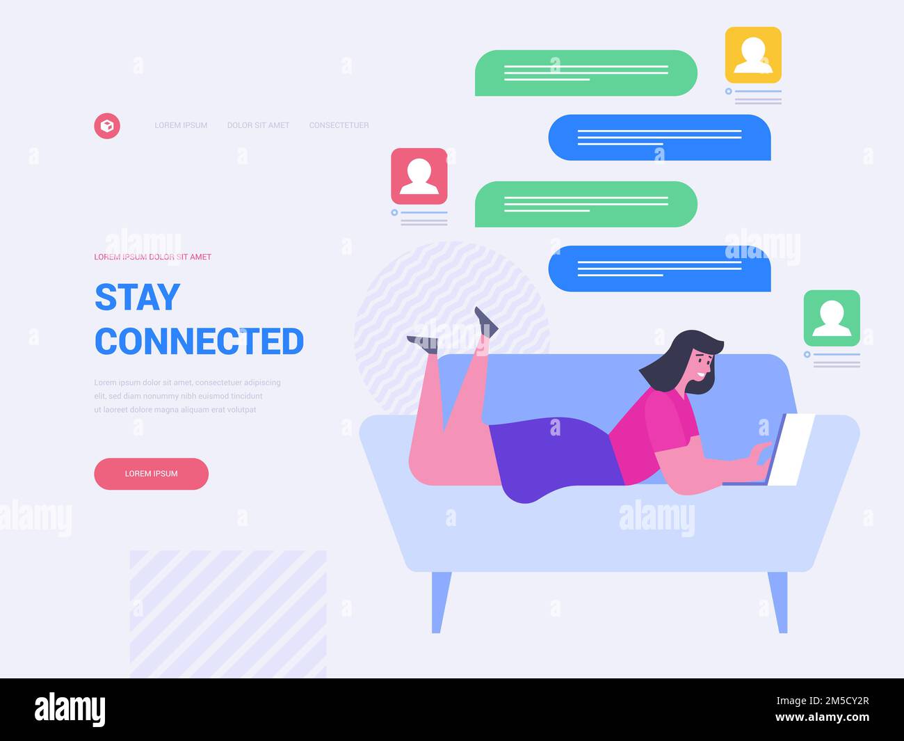 Stay connected landing page vector template. Online communication ...
