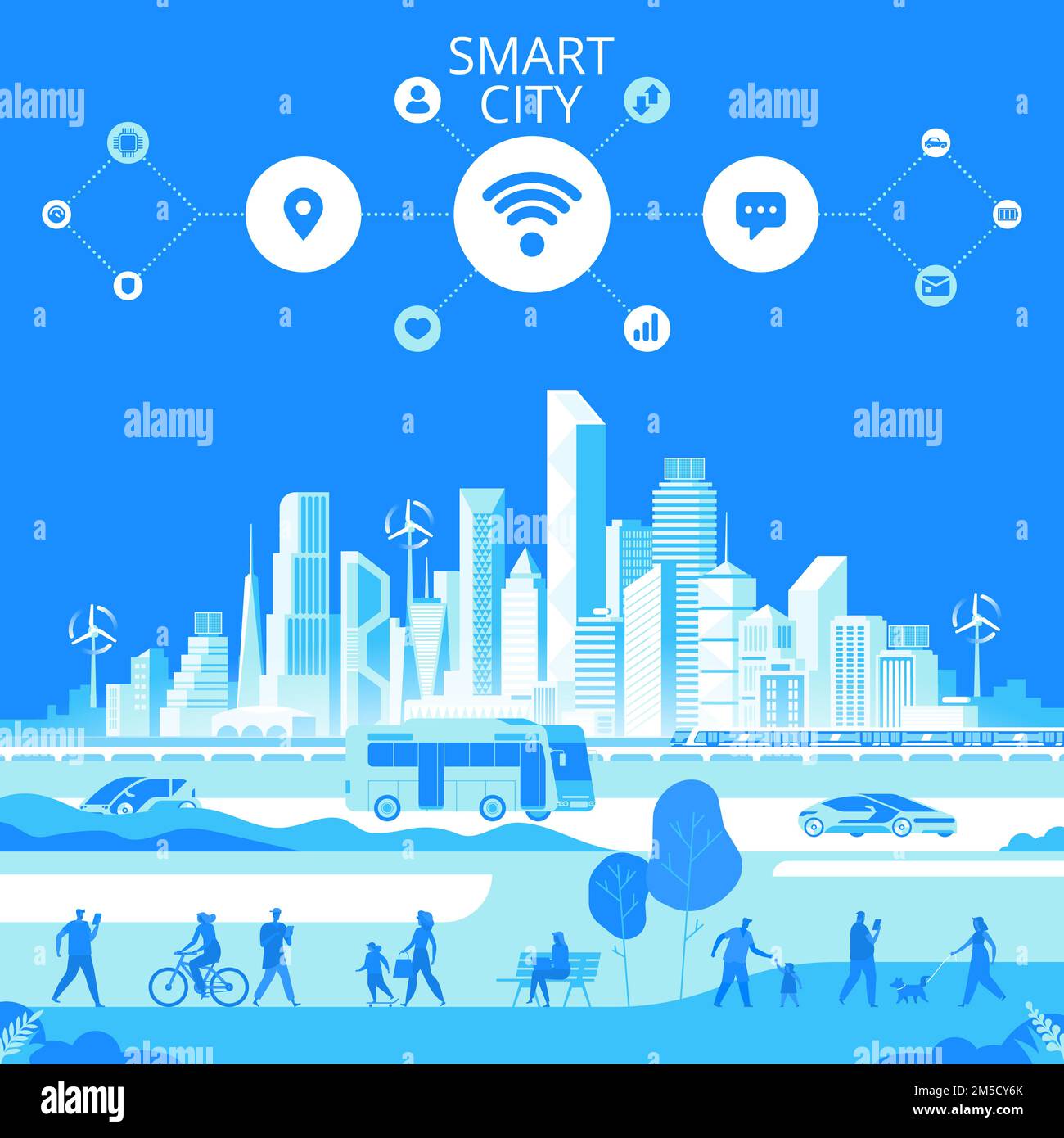 Urban landscape with infographic elements. Smart city. Modern city ...