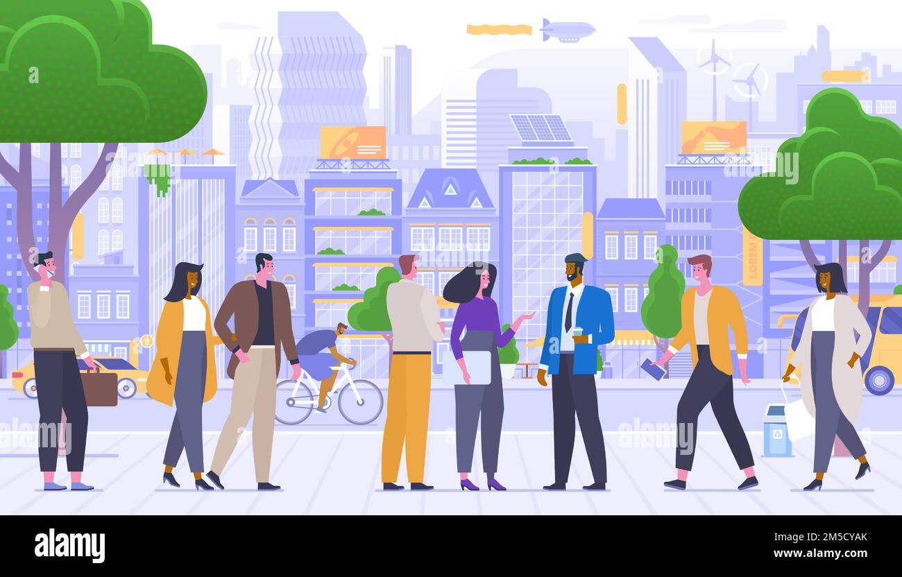 Social interactions flat vector illustration. Friendly citizens ... Social interactions flat vector illustration. Friendly citizens ...
