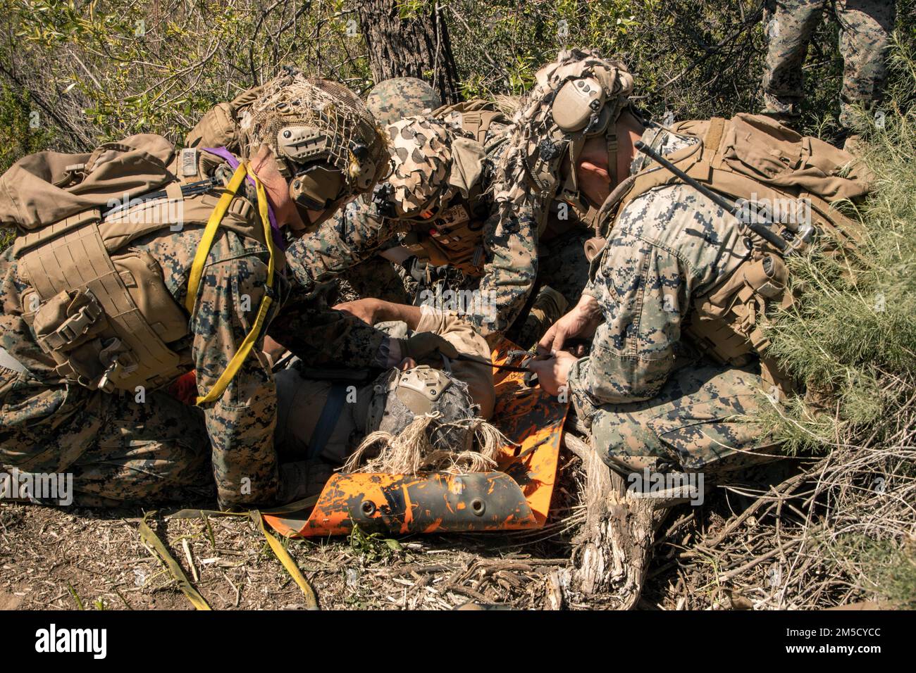 U.S. Marines and a U.S. Navy Sailor with Weapons Company, 2d Battalion ...