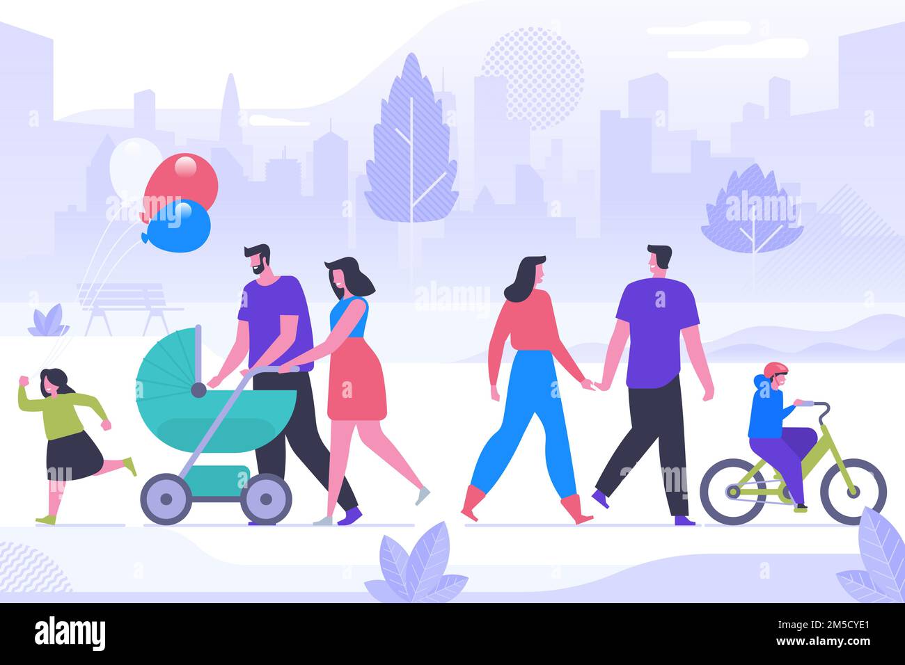 Family day celebration flat vector illustration. Happy young couples ...