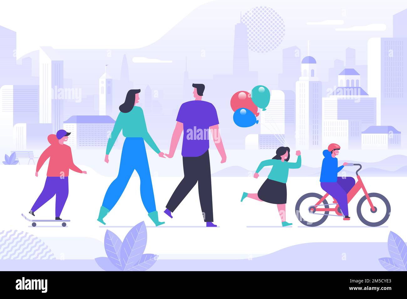 Happy childhood activity flat vector illustration. Smiling parents and ...