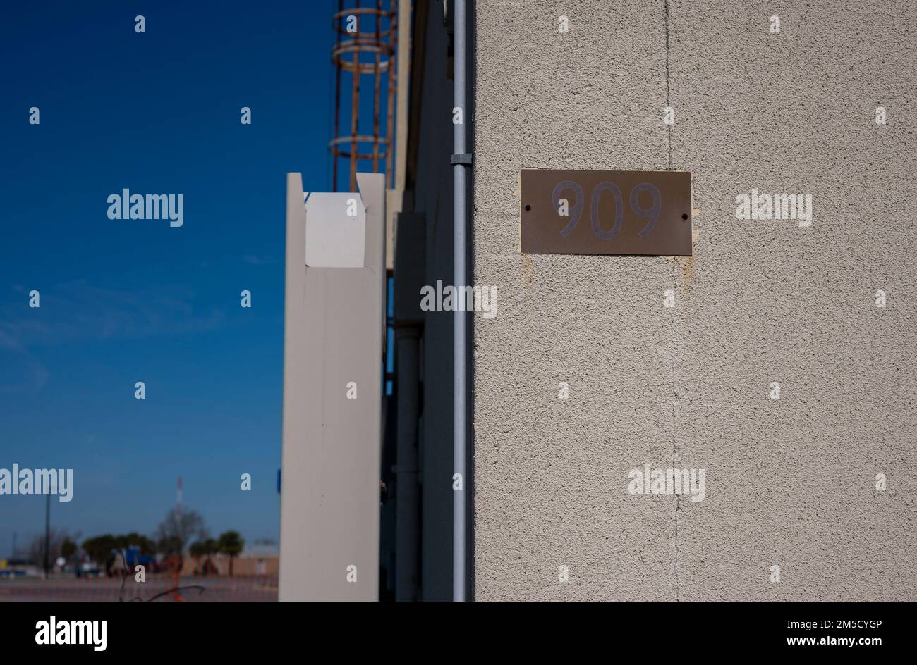 A plaque identifies a building with the number 909 at Tyndall Air Force ...