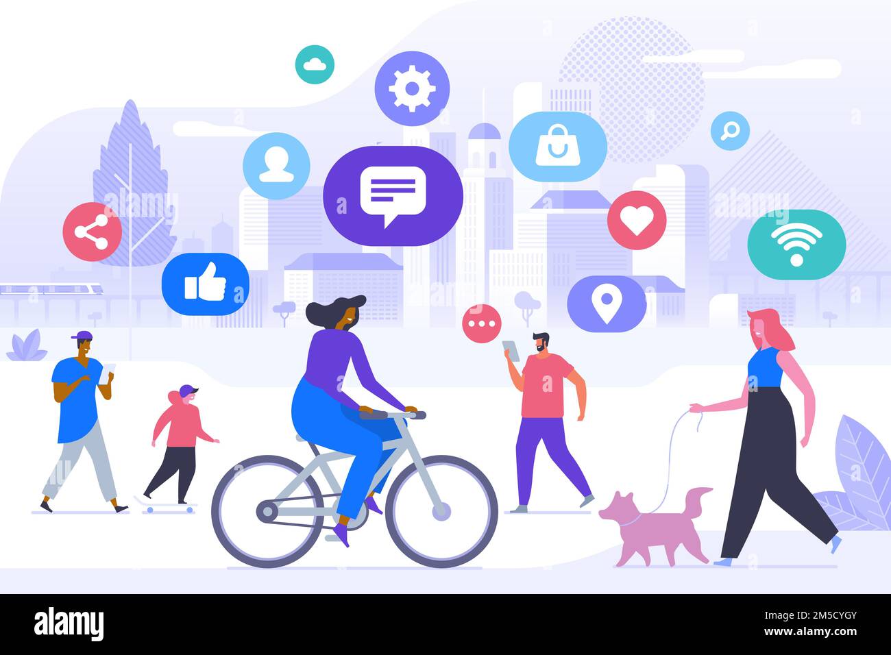 Trendy lifestyle flat vector illustration. Happy people in city park ...