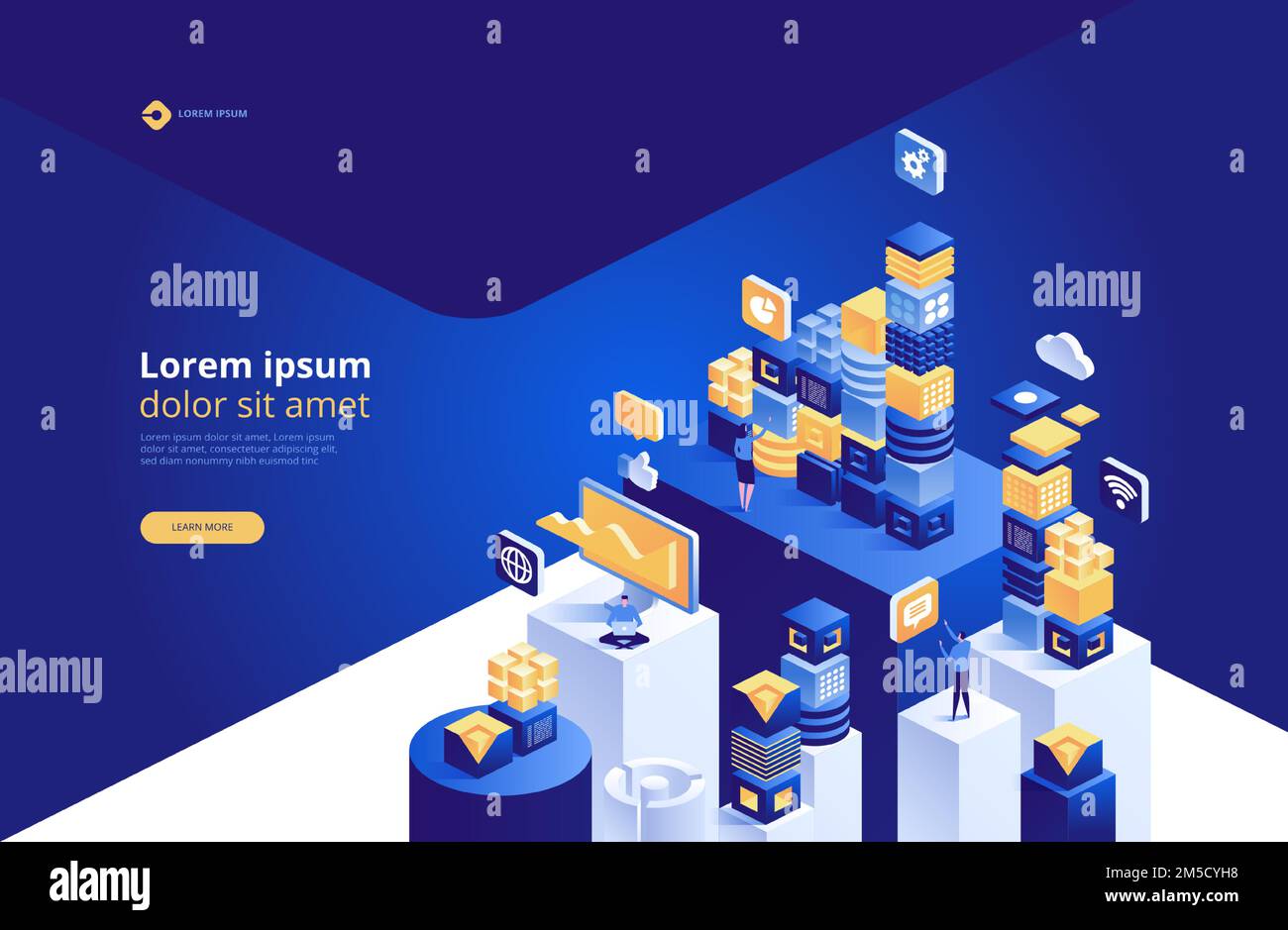 Blockchain Concept Isometric Digital Blocks Or Cubes Connection With Each Other Abstract