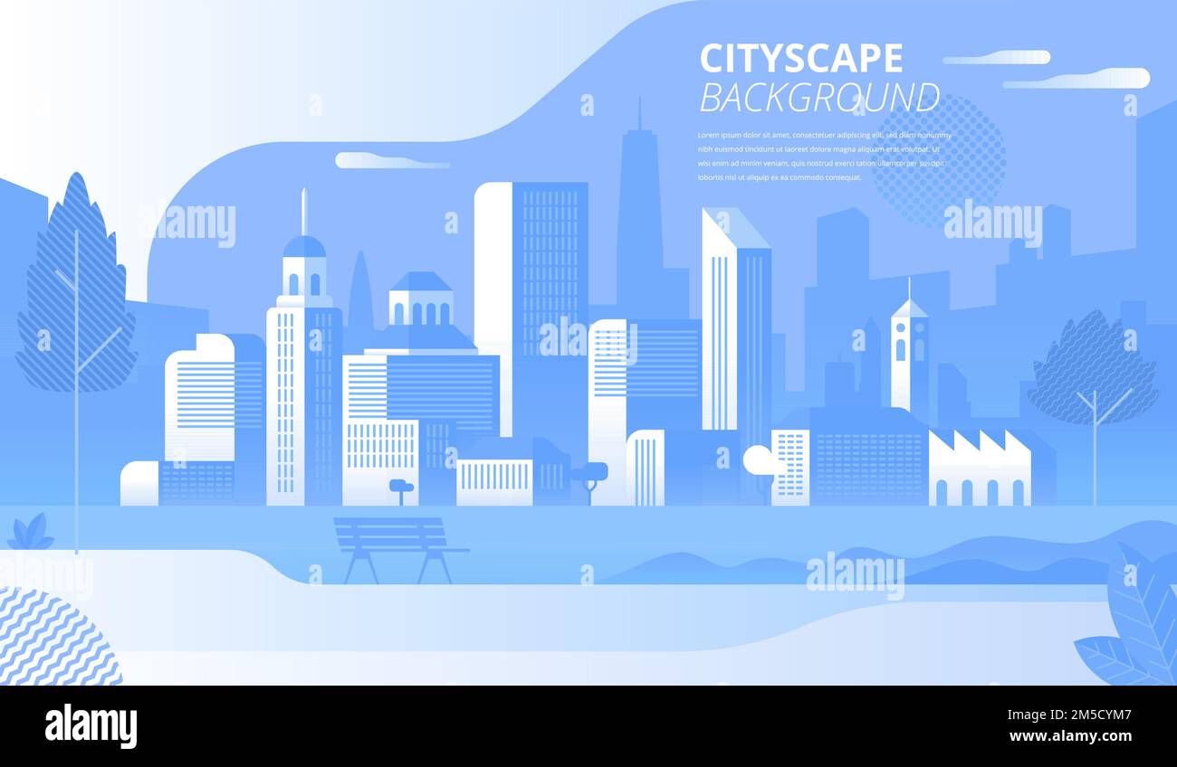 Modern cityscape flat banner vector template. Urban landscape, skyline ...