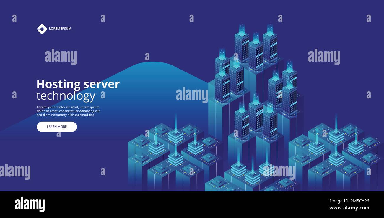 High detailed isometric vector illustration. Hosting server technology ...