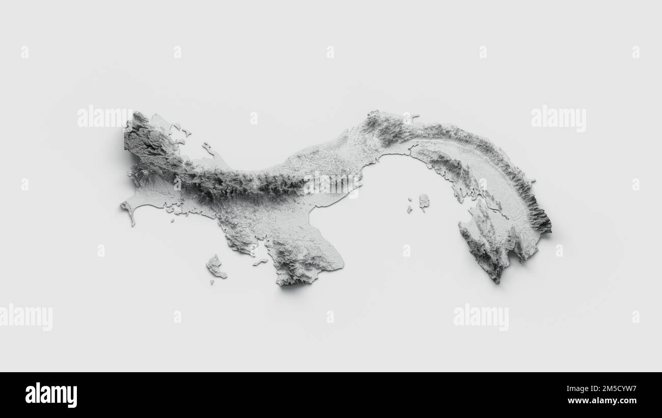 A 3D rendering of shaded relief Panama map isolated on white background ...